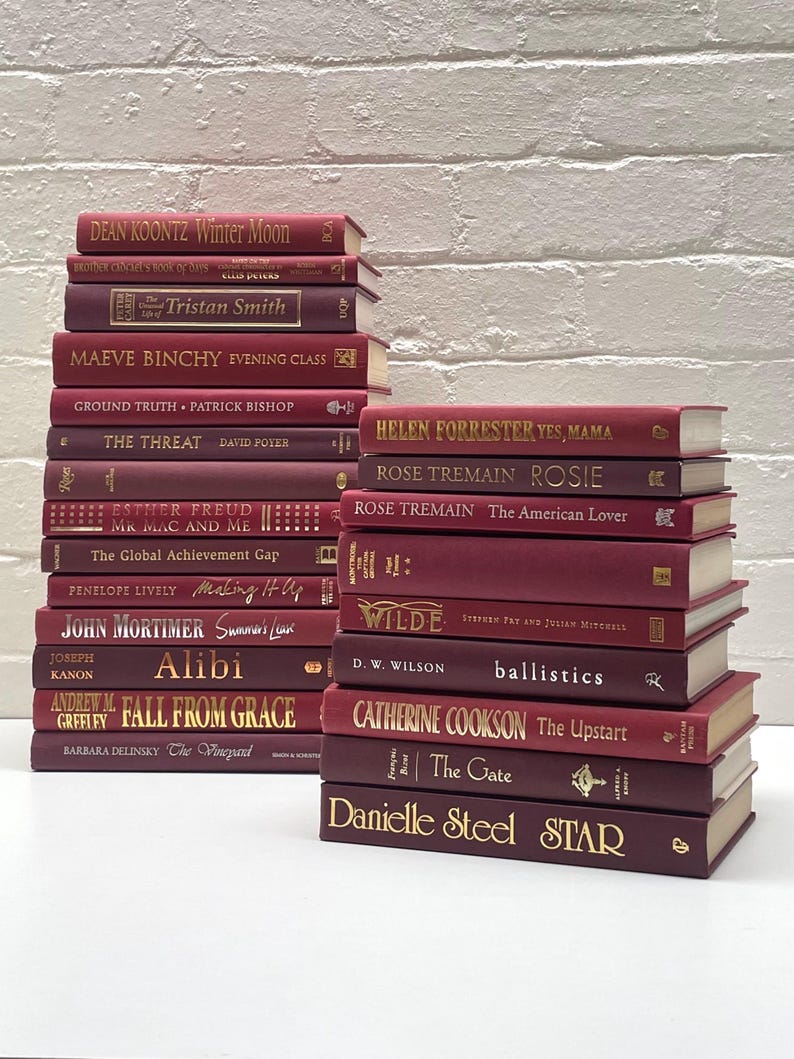 Red Burgundy Maroon Book Stack, Decorative Books for Shelf Styling ...