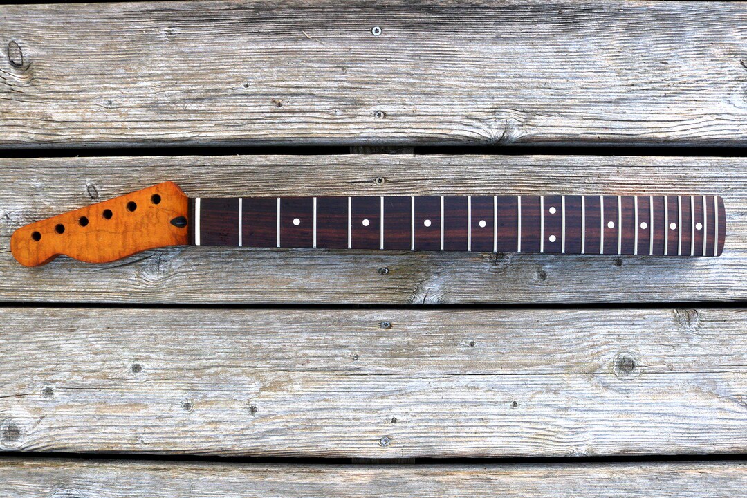 Telecaster Neck, Left Handed, Flamed Roasted Maple, 22 Frets, Leveled ...