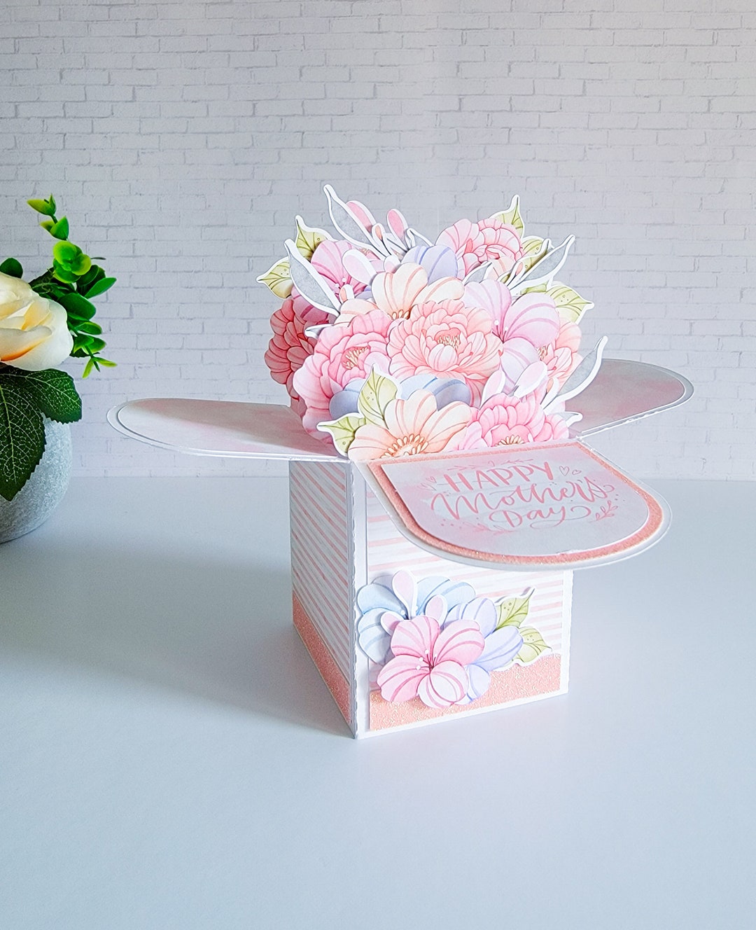 Pink Floral Box Card, Mother's Day Birthday Anniversary Any Occasion ...