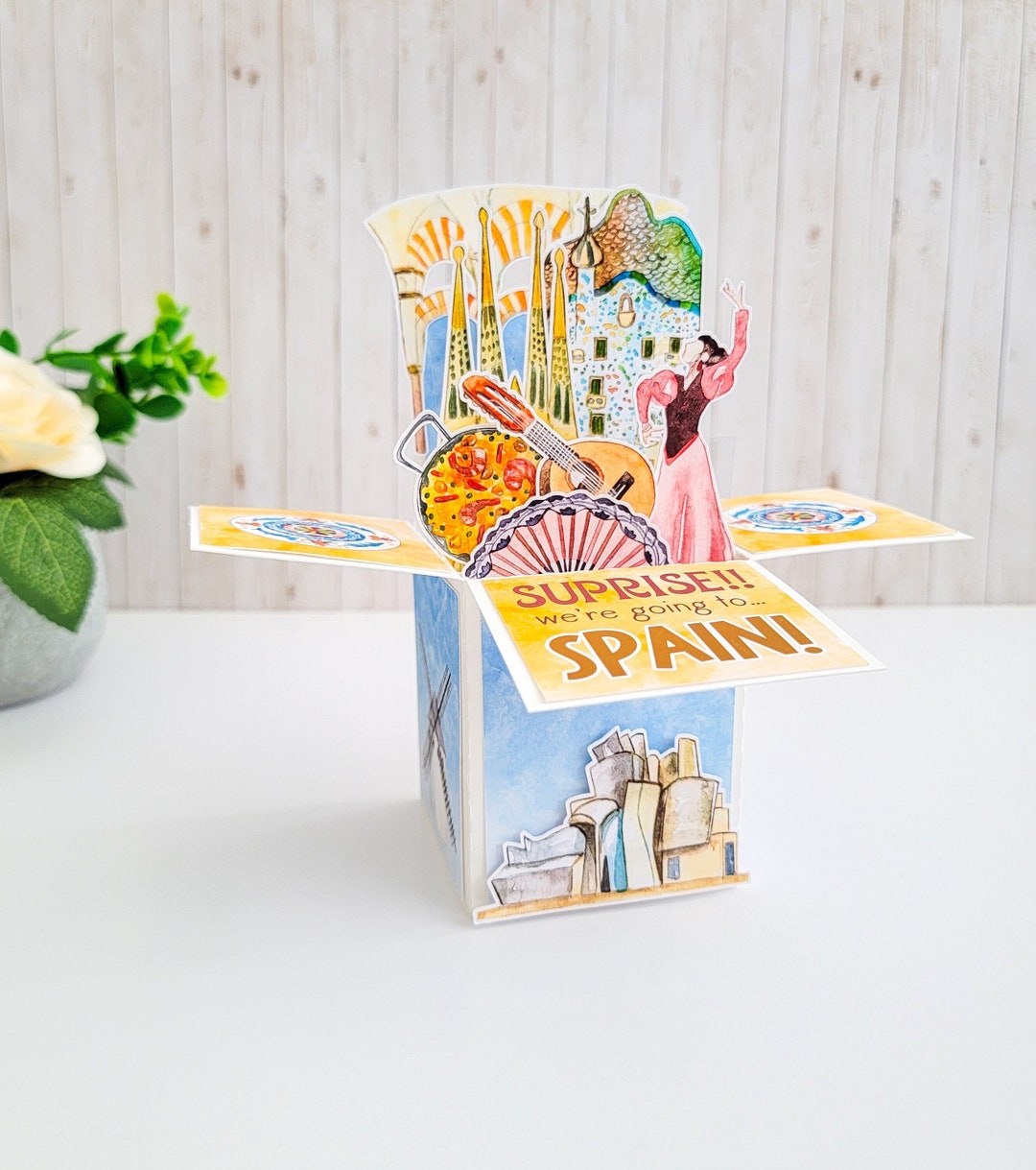 Spain Vacation Reveal Box Card: Surprise Trip Gift - Etsy