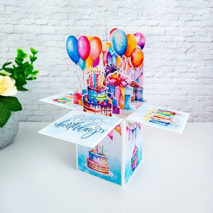 Rainbow Balloon Birthday Box Card - Etsy