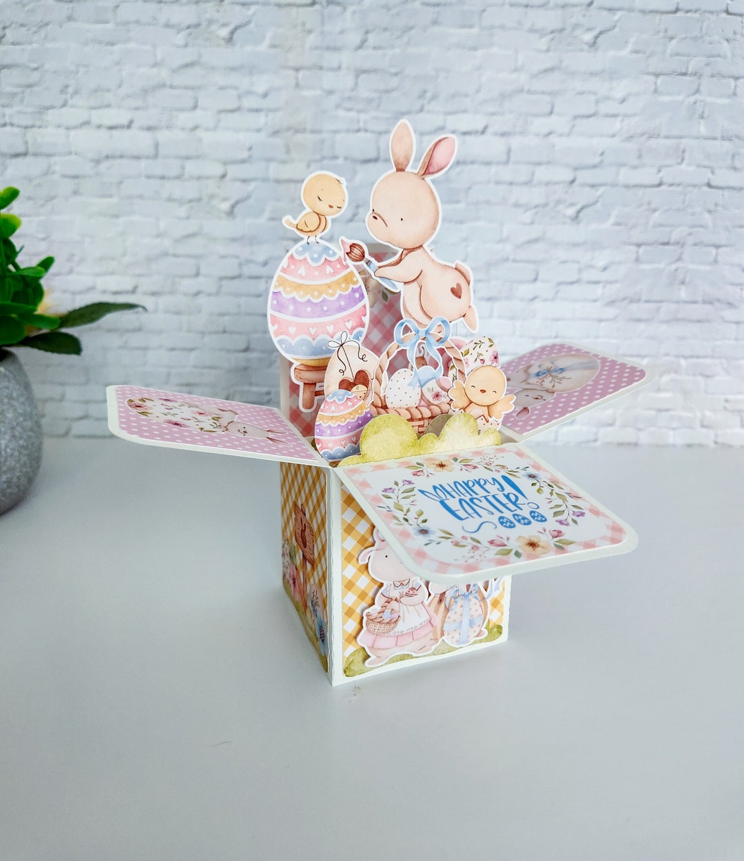 Bunny Easter Box Card, Easter Holiday Card - Etsy