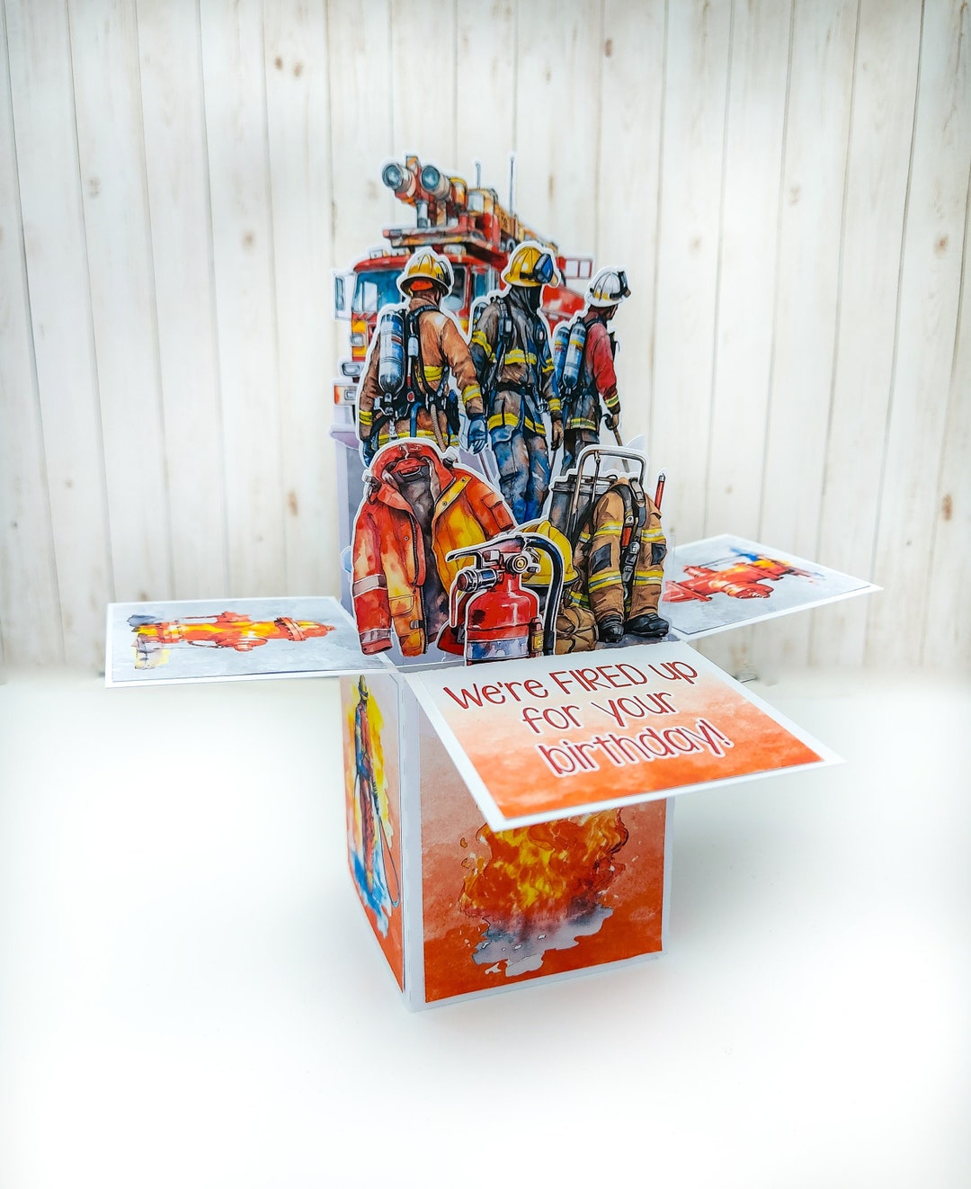 Firefighter Themed Box Card, Birthday Retirement Any Occasion Card - Etsy