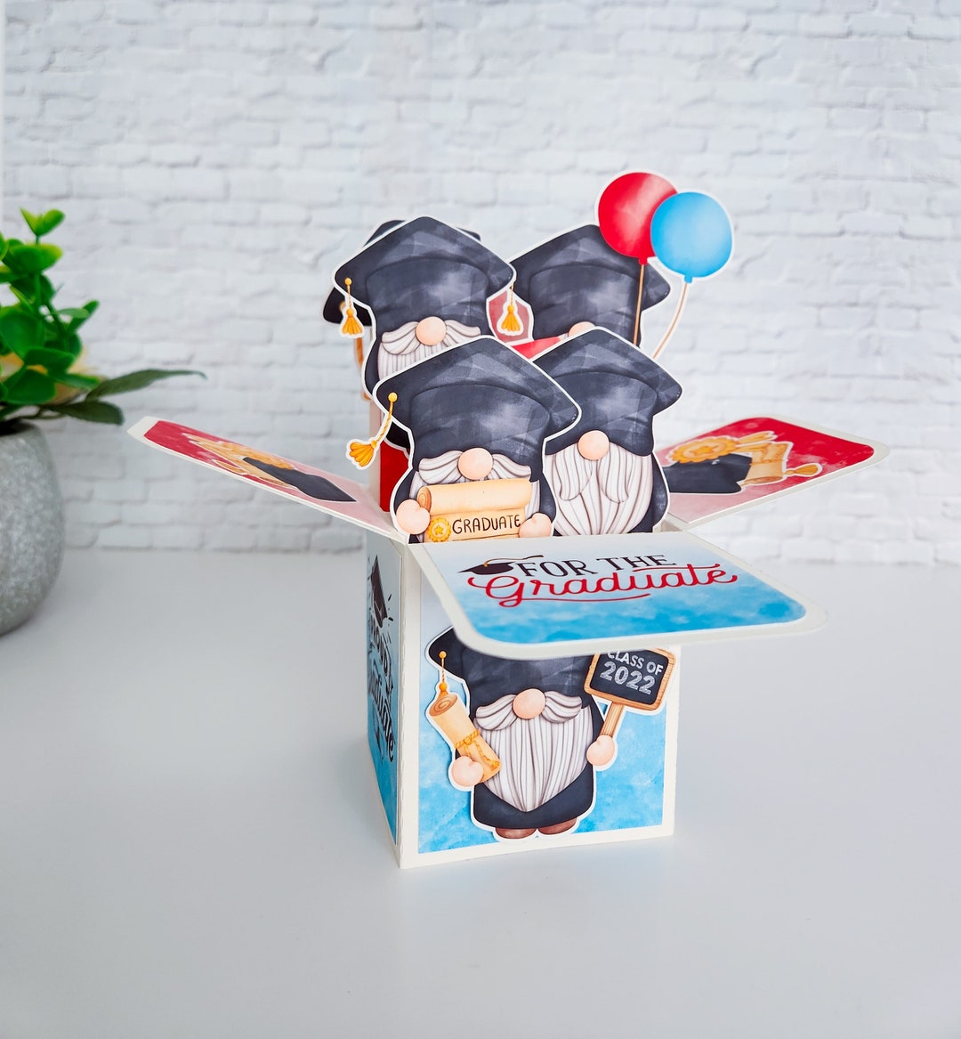 Gnome Graduation Box Card, Red & Blue Card for Graduate - Etsy