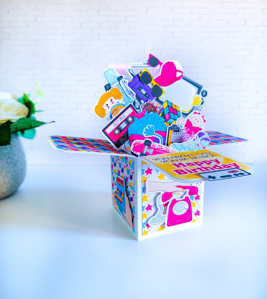 80's Themed Birthday Card, Retro Birthday Box Card - Etsy