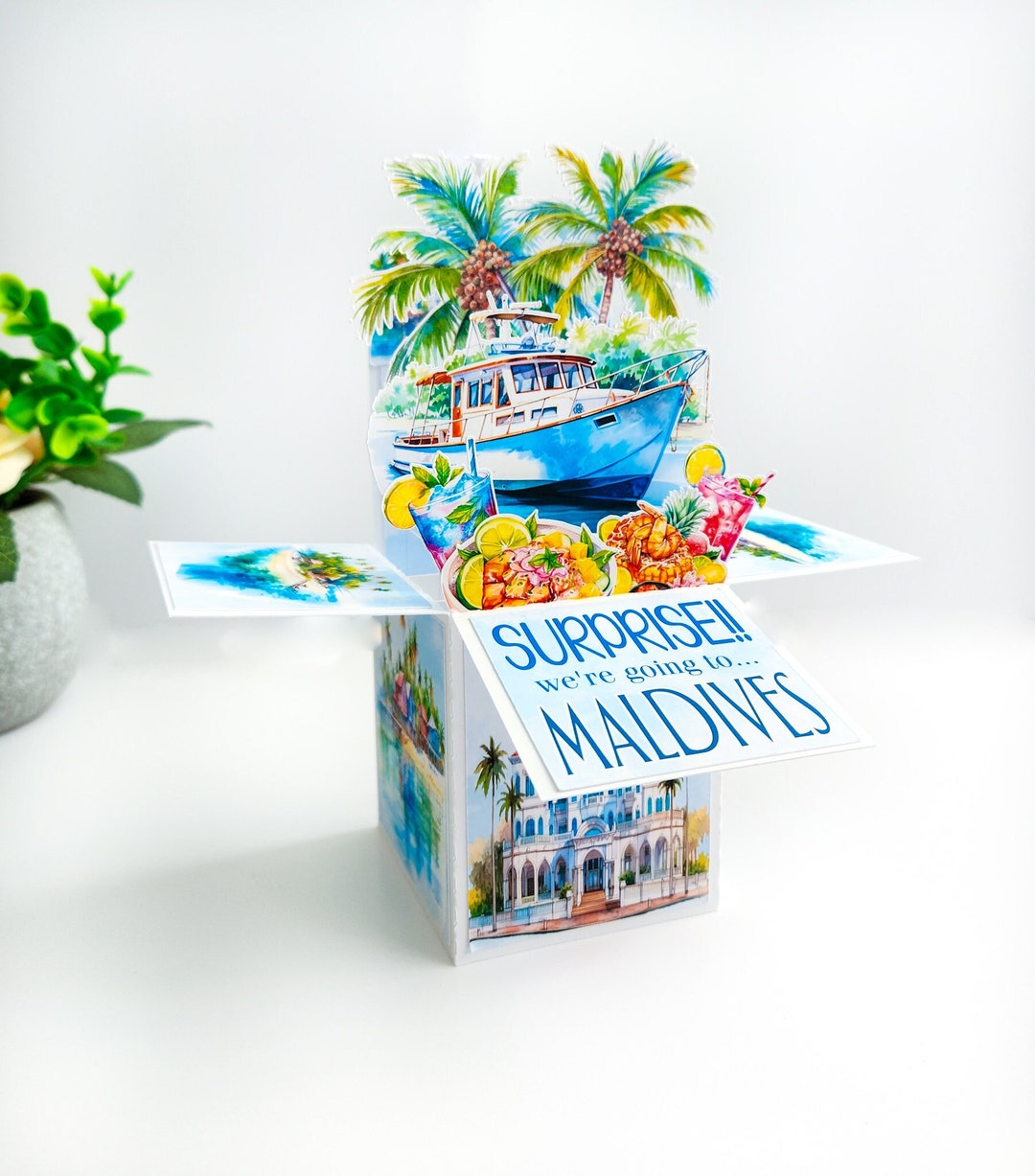 Maldives Surprise Vacation Box Card, Surprise We're Going on Vacation ...