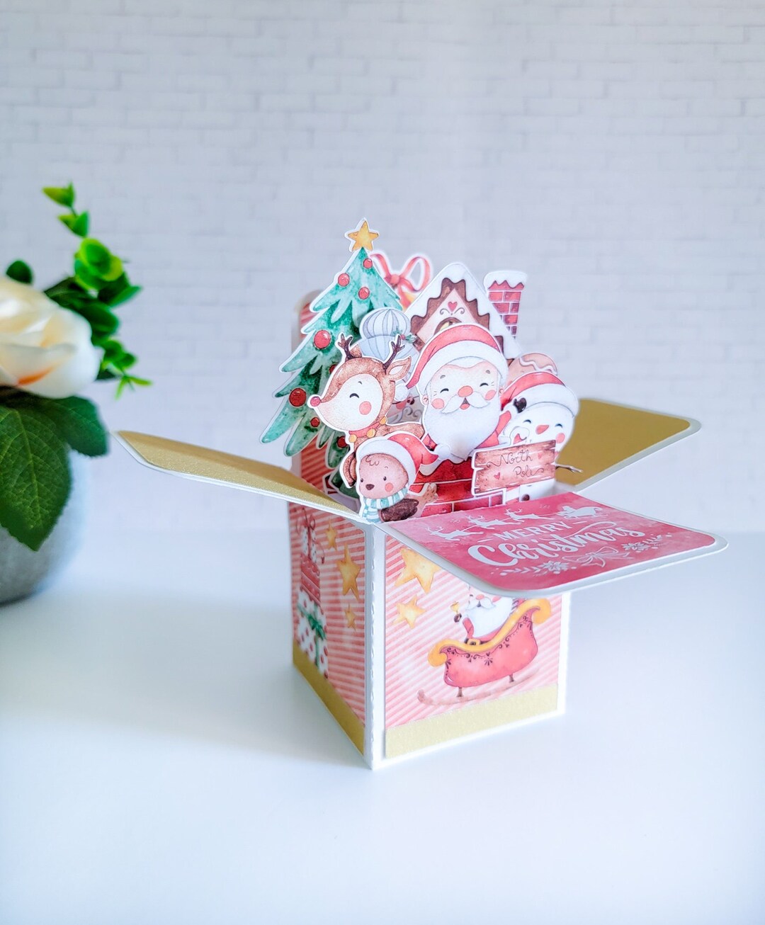 Santa Pop-up Christmas Box Card: Handmade Holiday Card - Etsy