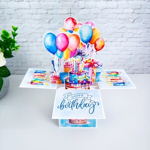 Rainbow Balloon Birthday Box Card - Etsy
