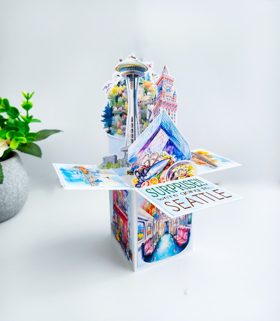 Seattle Surprise Box Card, Surprise We're Going on Vacation Card - Etsy