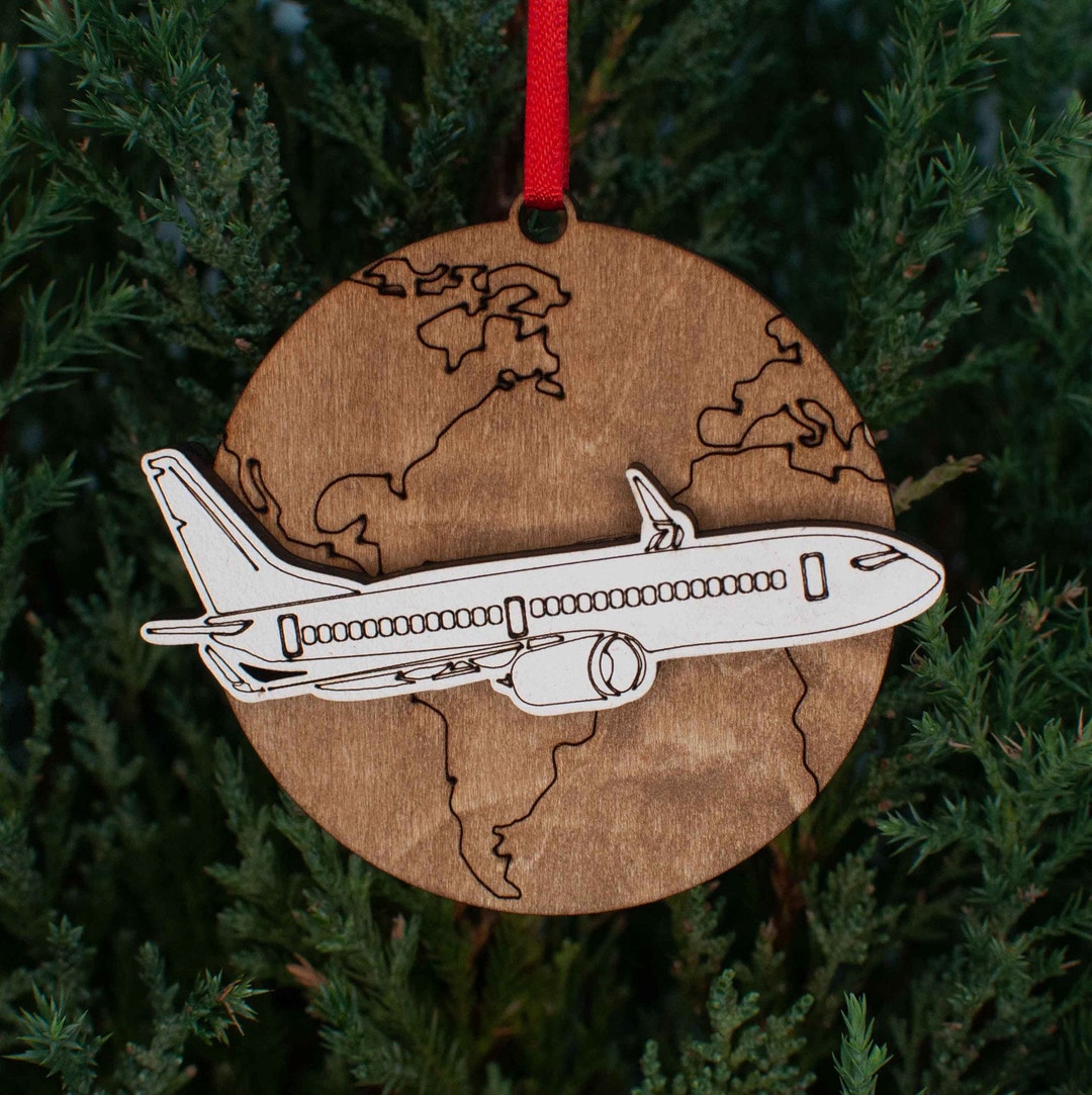 Jet Airplane Over World Christmas Ornament, Travel and Vacation ...
