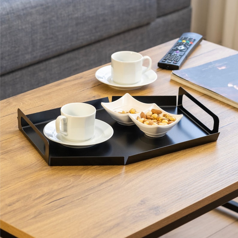 Sleek Contemporary Metal Serving Tray With Handles, Modern Serving Tray ...