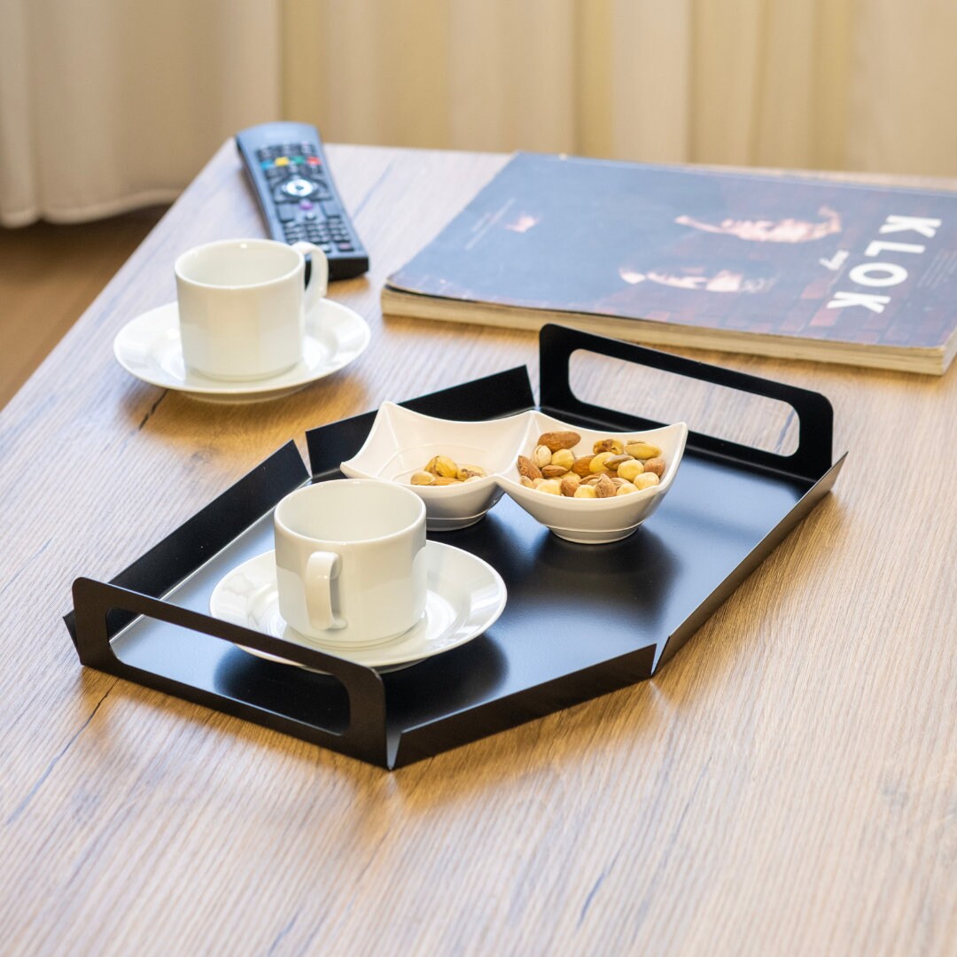 Sleek Contemporary Metal Serving Tray With Handles, Modern Serving Tray ...