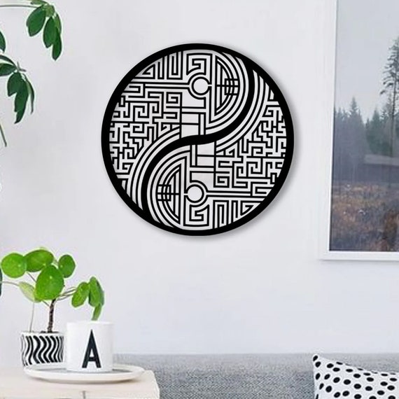 Ying Yang Metal Wall Art Line Art Wall Decor Living Room - Etsy