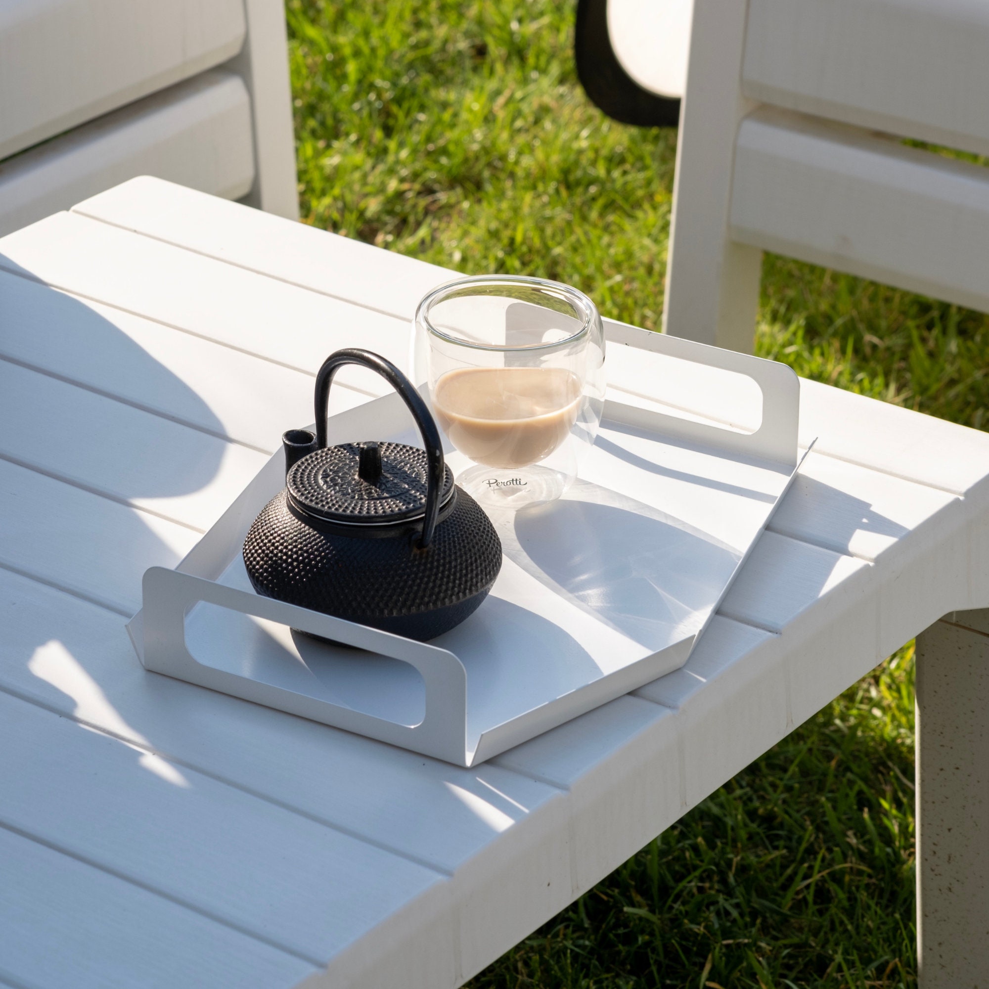 Sleek Contemporary Metal Serving Tray With Handles, Modern Serving Tray ...