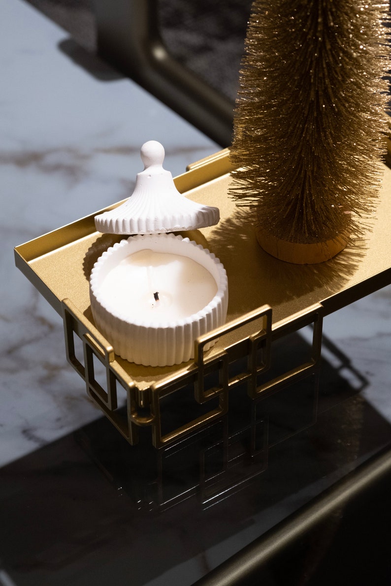 Elegant Gold Tray With Geometric Base, Chic Gold Organizer Tray for ...