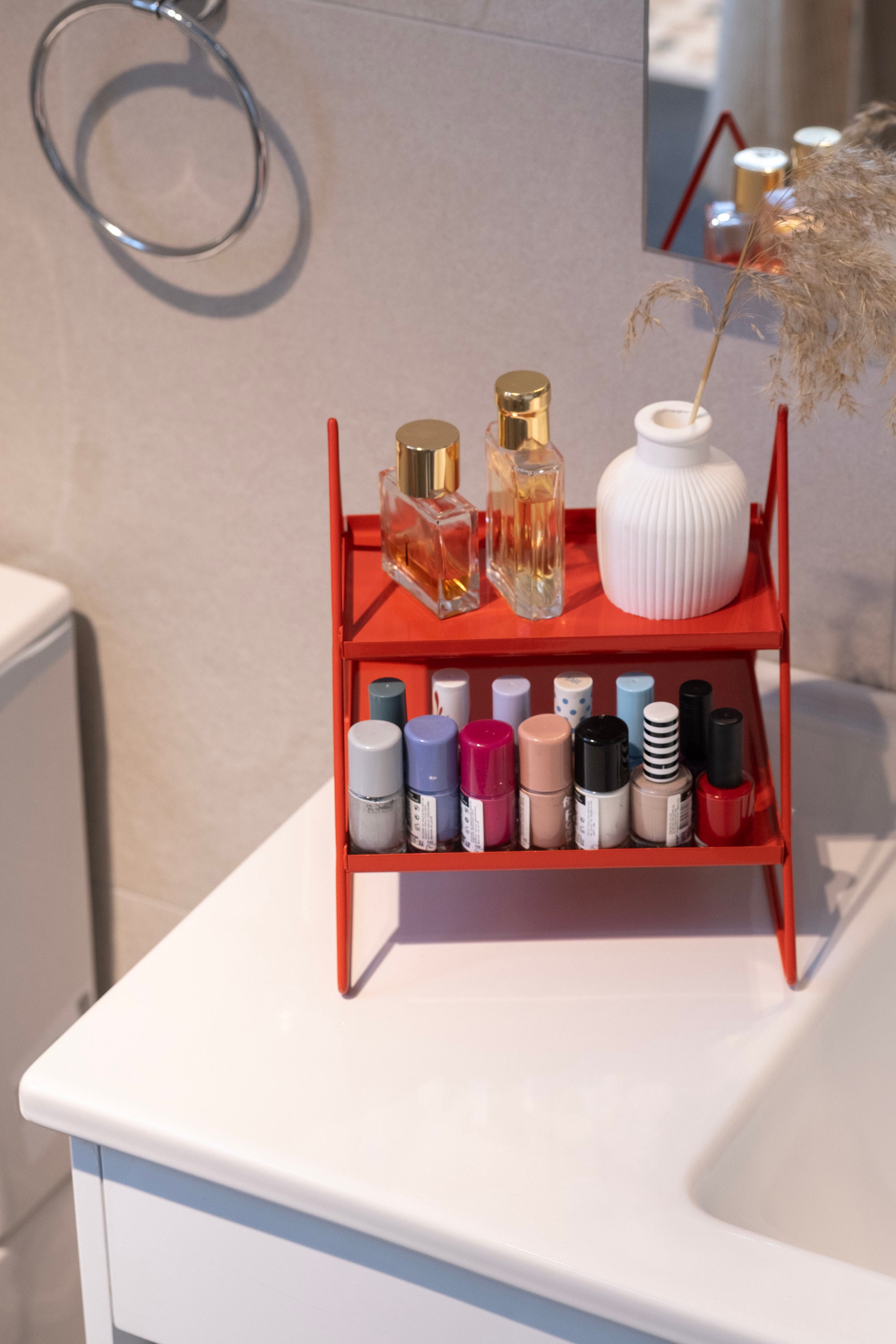 Red Metal Organizer for Bathroom & Bedroom Shelves, Multi-purpose 2 ...