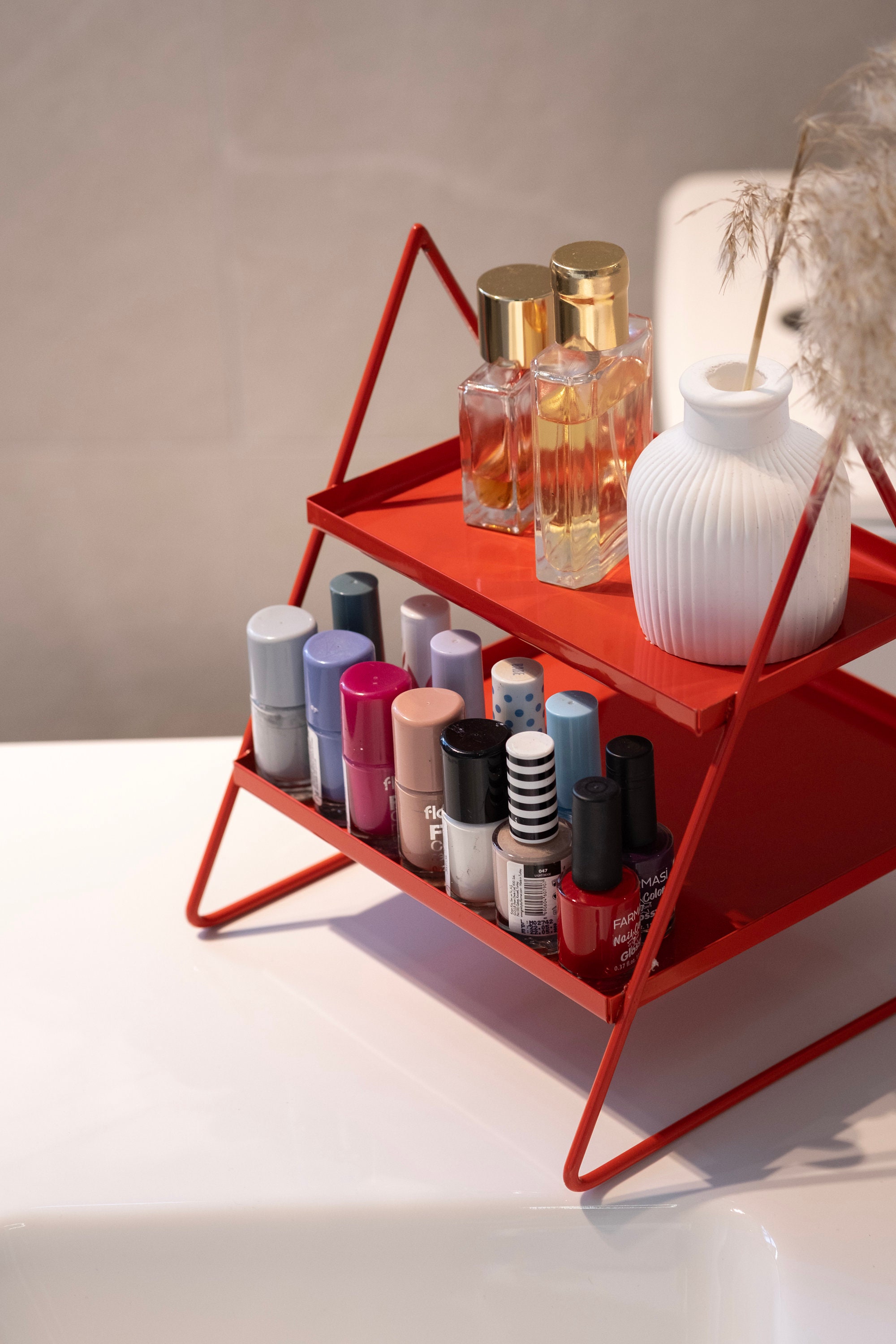 Red Metal Organizer for Bathroom & Bedroom Shelves, Multi-purpose 2 ...