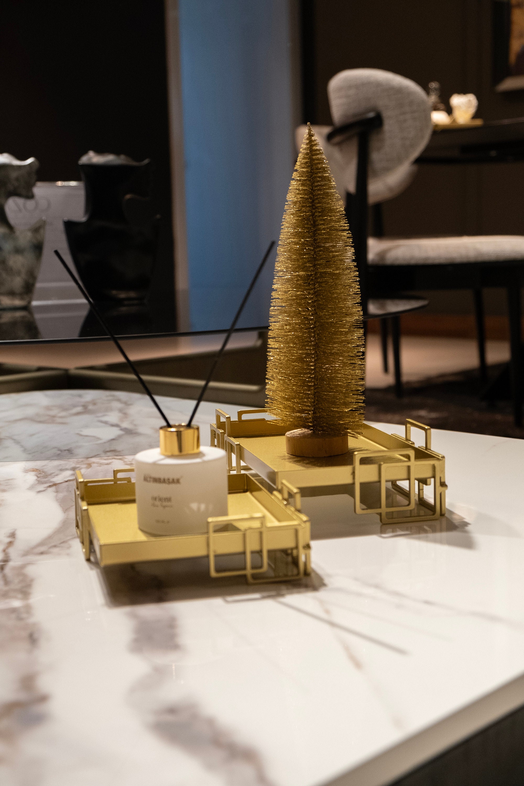 Elegant Gold Tray With Geometric Base, Chic Gold Organizer Tray for ...