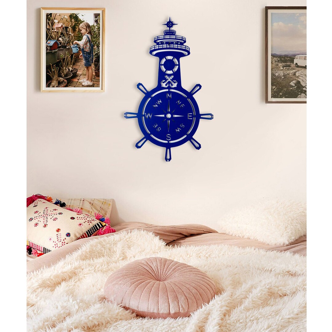 Blue and Black Metal Lighthouse Wall Art, Unique Metal Wall Decor ...