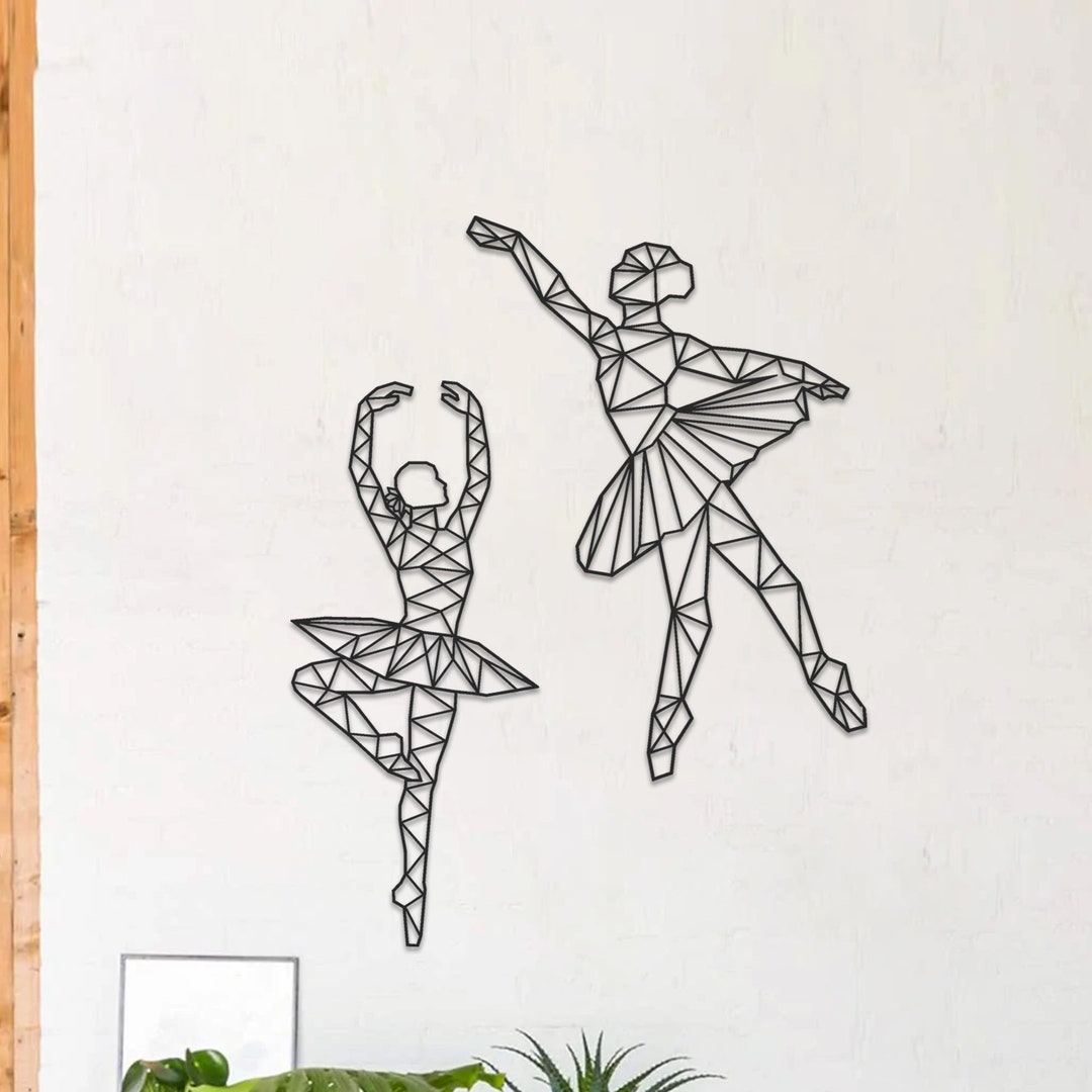 Elegant Ballerina Metal Wall Art, Two Piece Geometric Dance Decor ...