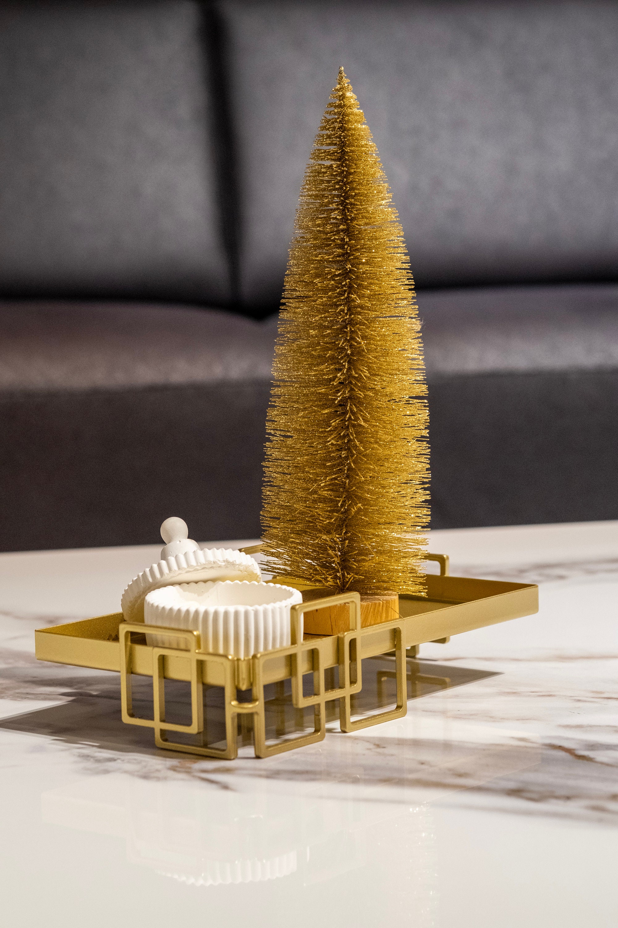 Elegant Gold Tray With Geometric Base, Chic Gold Organizer Tray for ...