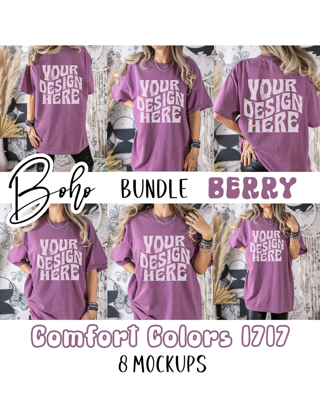Berry Comfort Color Mockup Bundle Front Back Shirt Mock up C1717 ...