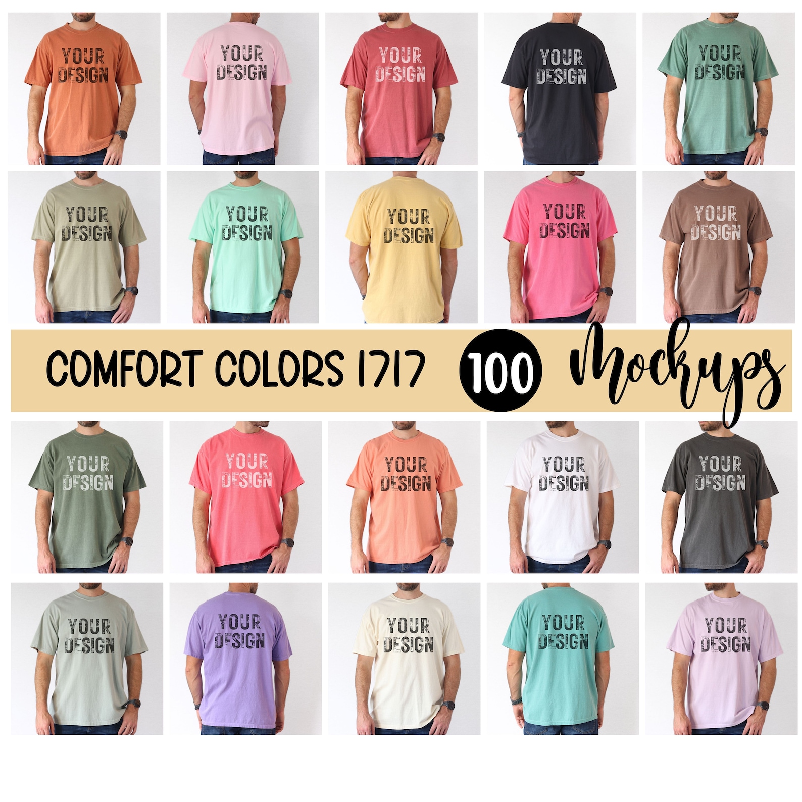 Male Comfort Colors 1717 Mockup Bundle Front & Back, 25 Colors, CC1717 ...