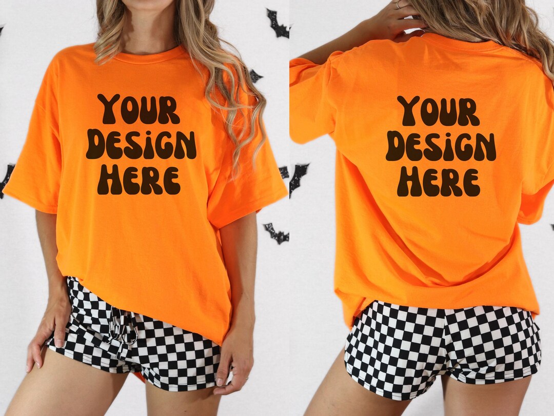 Orange Tshirt Mockups, Halloween Mockup Bundle, Gildan 5000 Mockup ...