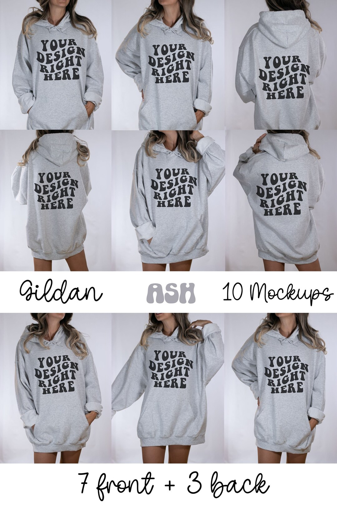 Ash Hoodie Mockup Bundle Front Back Gildan 18500 Mockup Ash Aesthetic ...