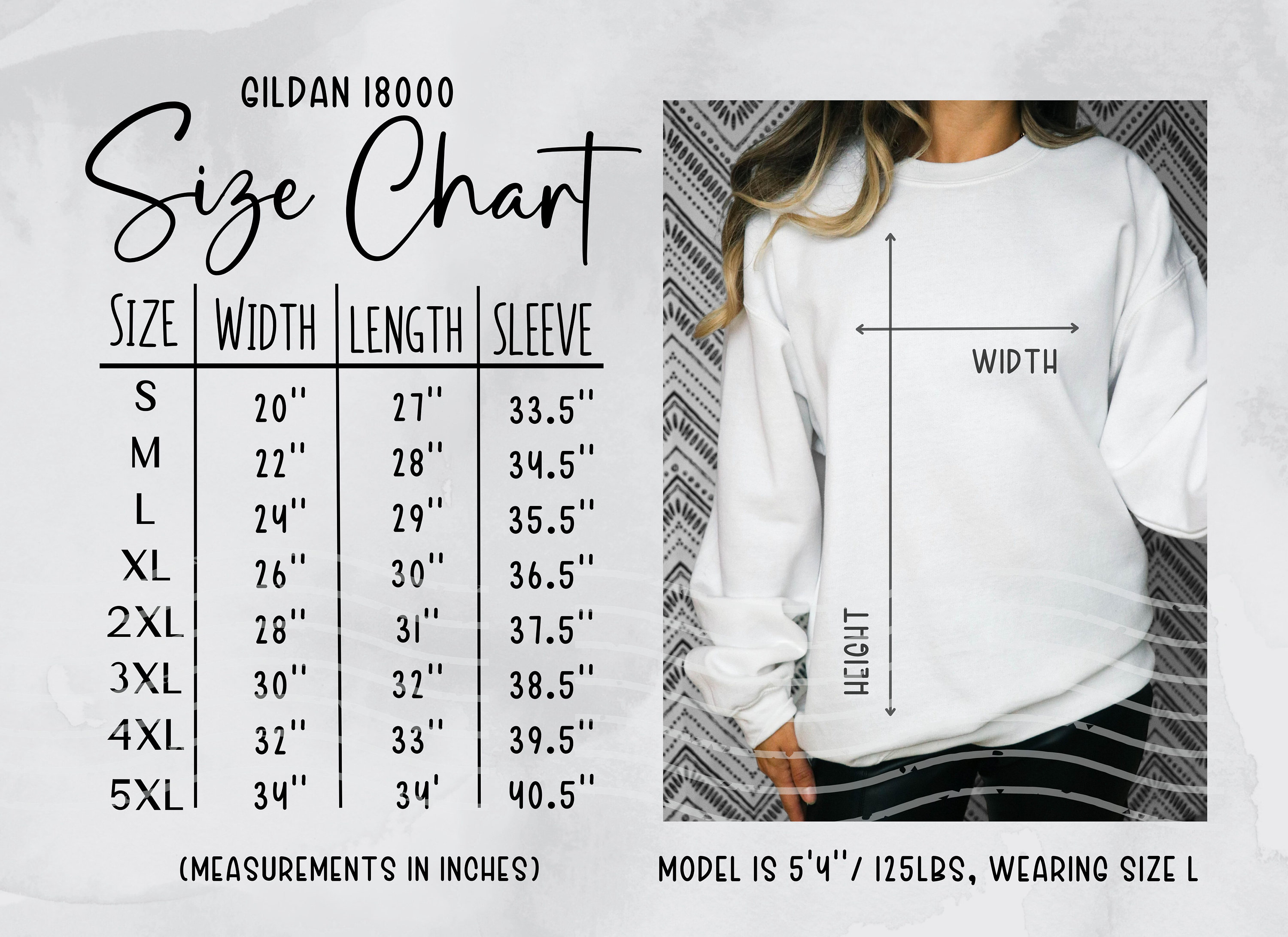 Gildan 18000 Size Chart, Sweatshirt Size Chart, G180 Size Chart, G18000 ...