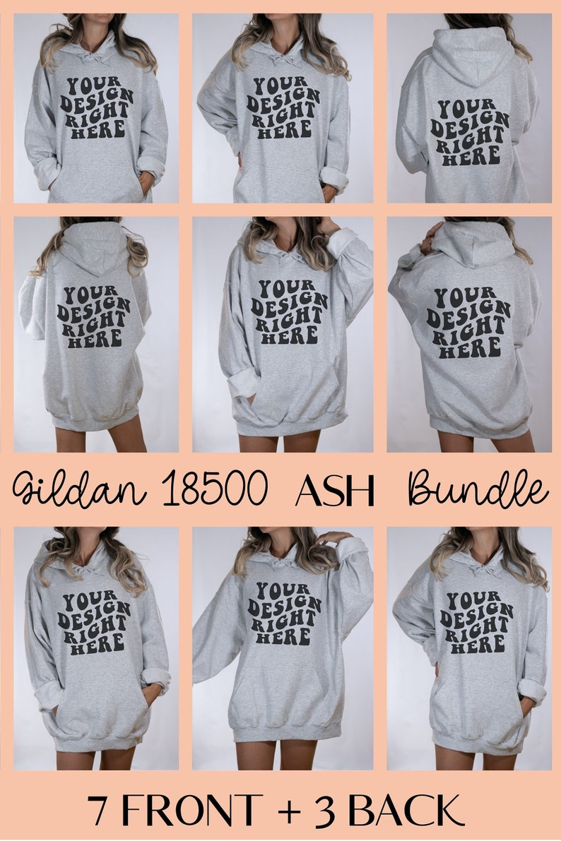 Ash Hoodie Mockup Bundle Front Back Gildan 18500 Mockup Ash Aesthetic ...