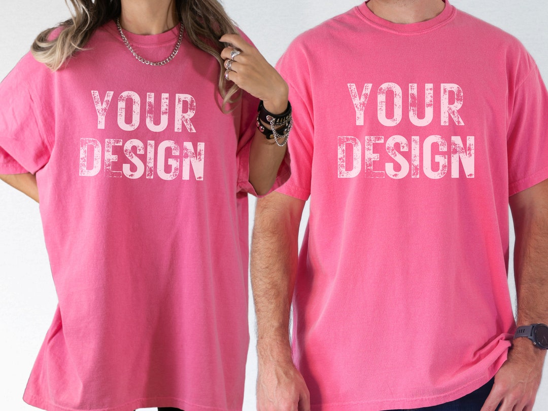 Hot Pink Couples Tshirt Mockup Crunchberry Comfort Color 1717 Mockup ...
