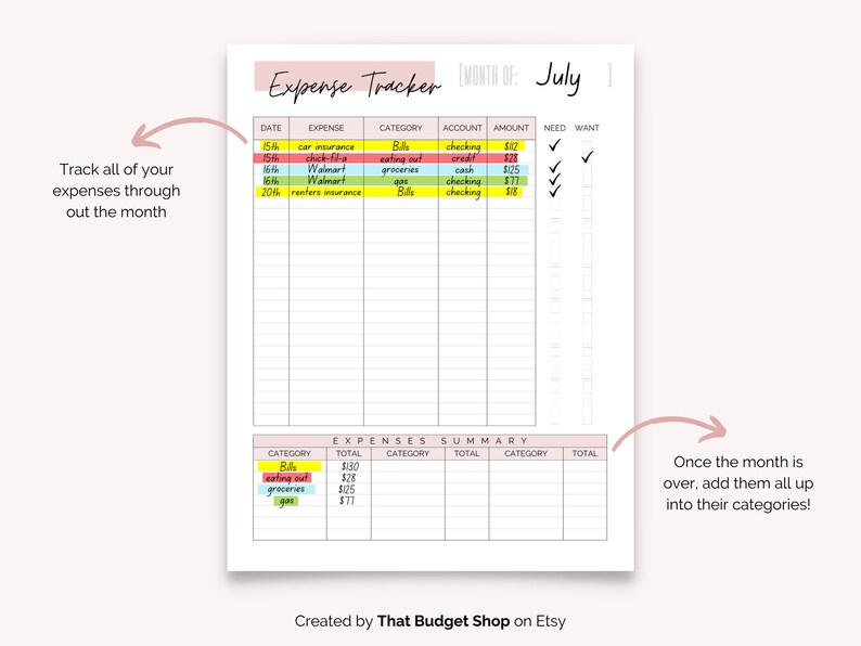 Expense Tracker, Personal Finance, Printable Spending Tracker, Finance ...