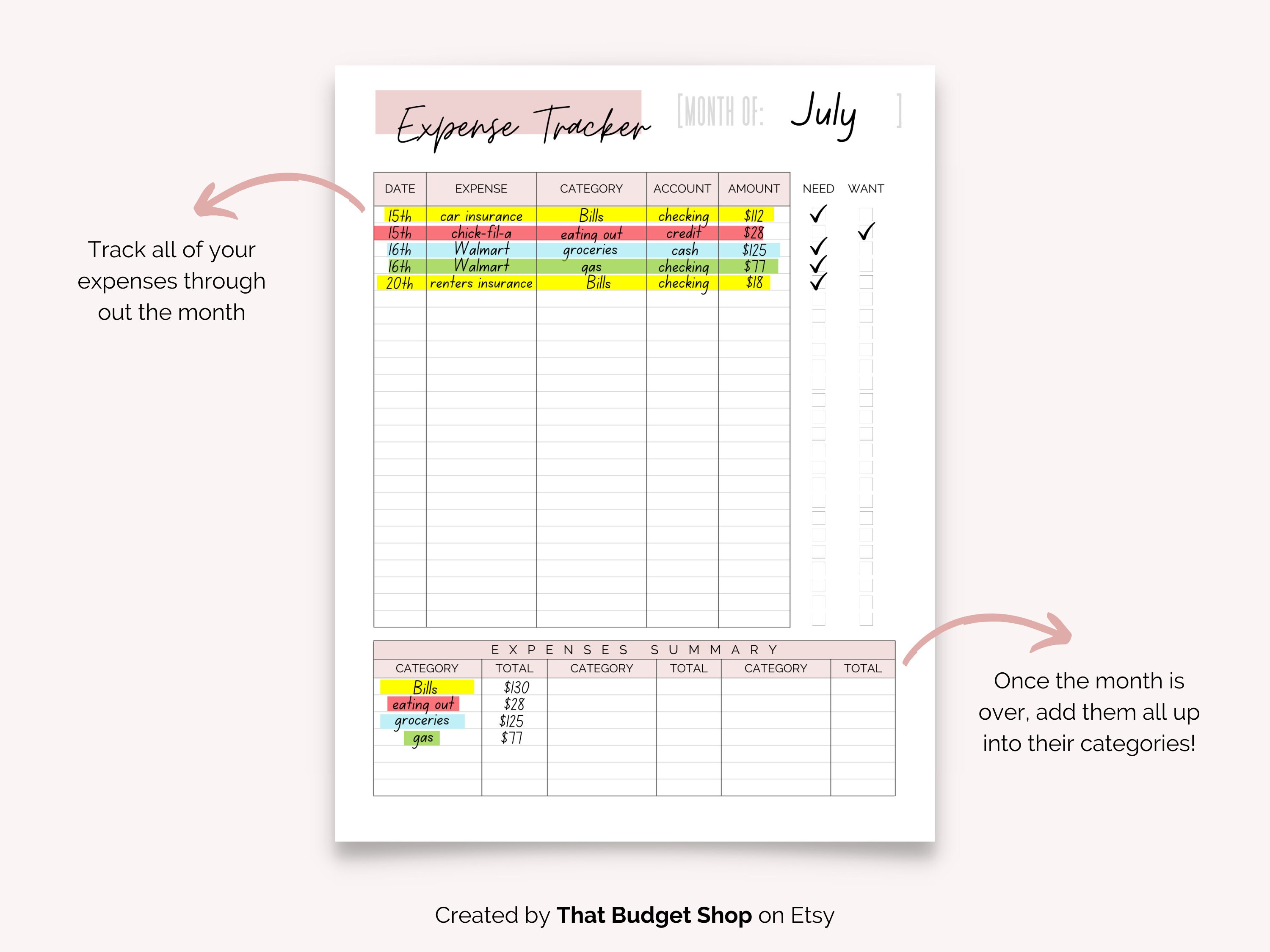 Expense Tracker, Personal Finance, Printable Spending Tracker, Finance ...