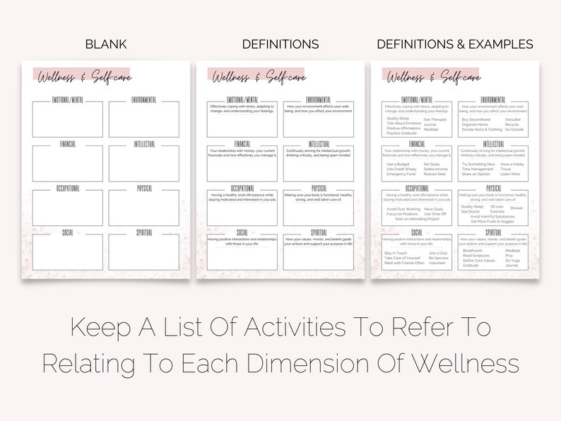 Wellness & Self Care Planner, Printable Wellness Journal, 8 Dimensions ...