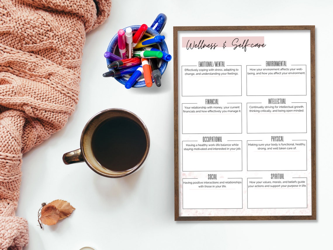 Wellness & Self Care Planner, Printable Wellness Journal, 8 Dimensions ...