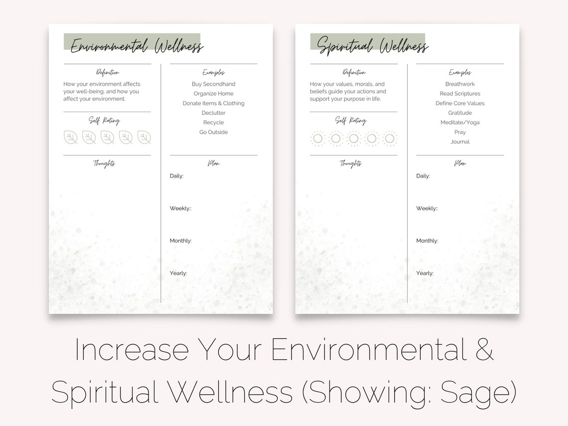 Wellness & Self Care Planner, Printable Wellness Journal, 8 Dimensions ...