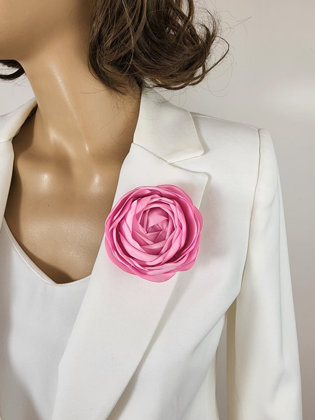 Pink Flower Brooch, Hot Pink Satin Flower Brooch, Pink Rose Flower ...