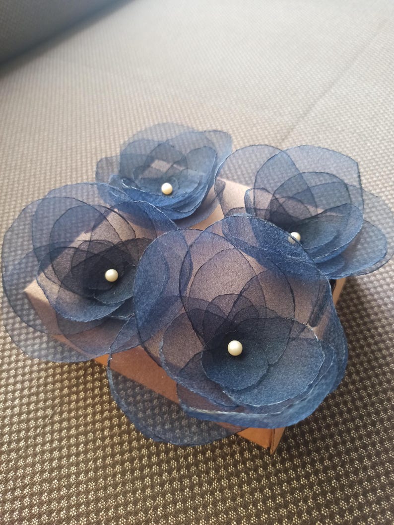 Navy Blue Organza Rose Appliques: Navy Fabric Flowers, Set of 4 - Etsy
