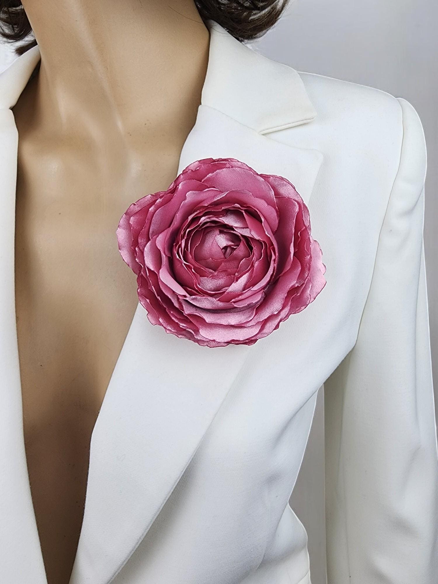 Handmade Satin Pink Rose Brooch: Floral Bridesmaid Pin - Etsy