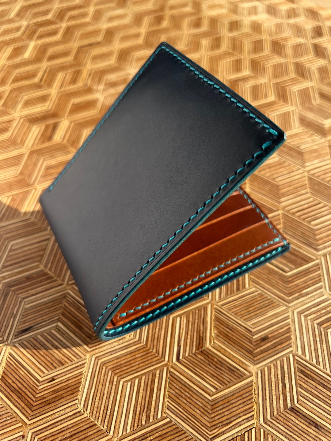 Handmade Blue Buttero Leather Bifold Wallet, Full Grain - Etsy