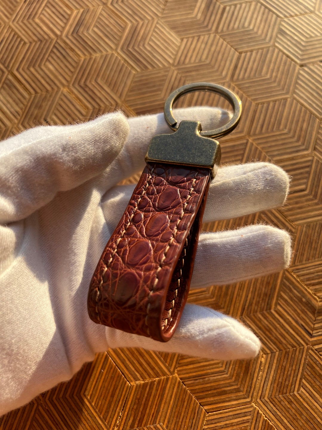 Handmade Alligator Leather Keychain, Full Grain Leather Keychain ...
