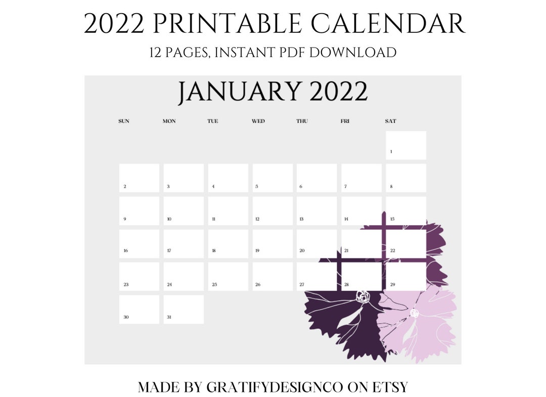 2022 Flower Printable Calendar - Etsy
