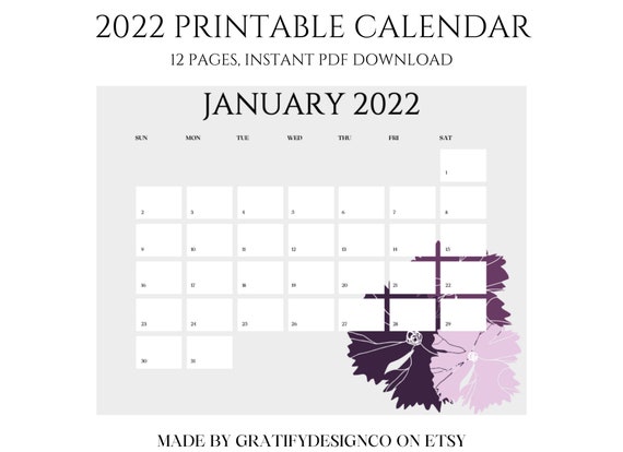 2022 Flower Printable Calendar | Etsy