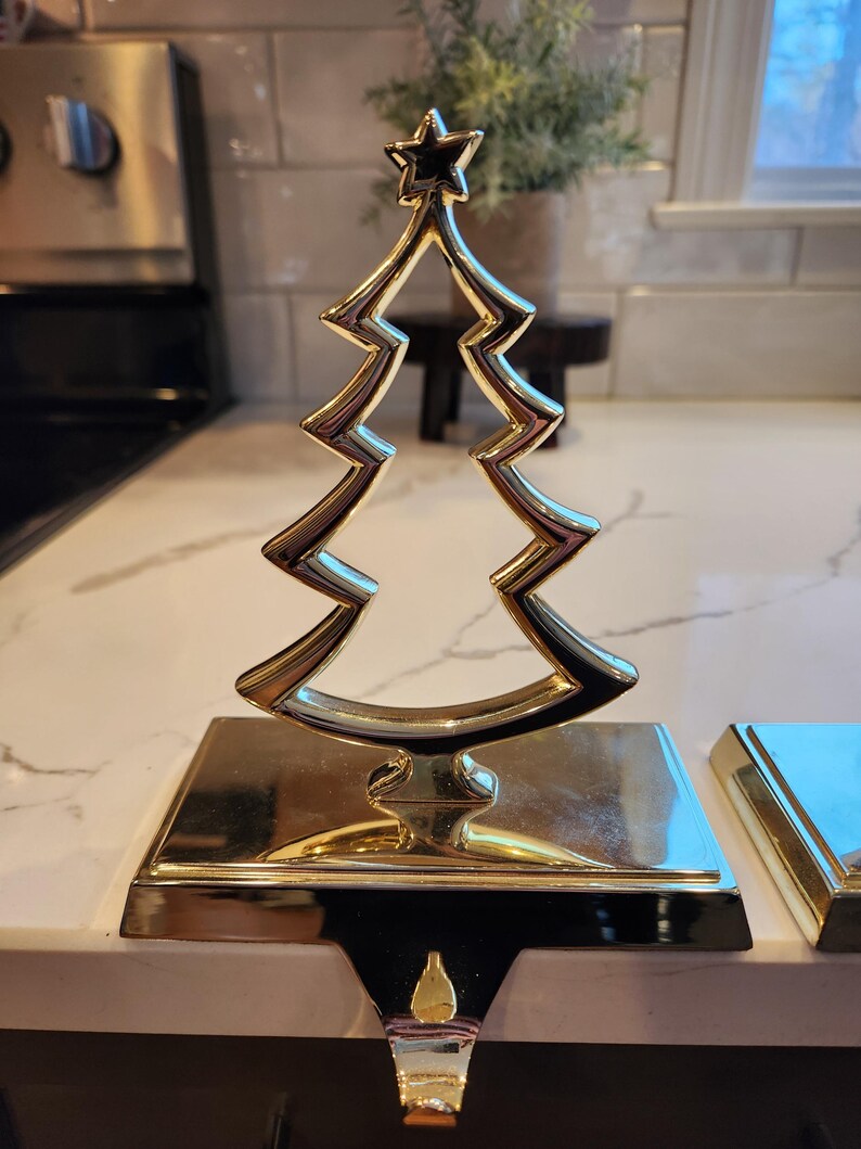 Vintage Pottery Barn Gold Christmas Tree Stocking Holders, Set of 2 - Etsy