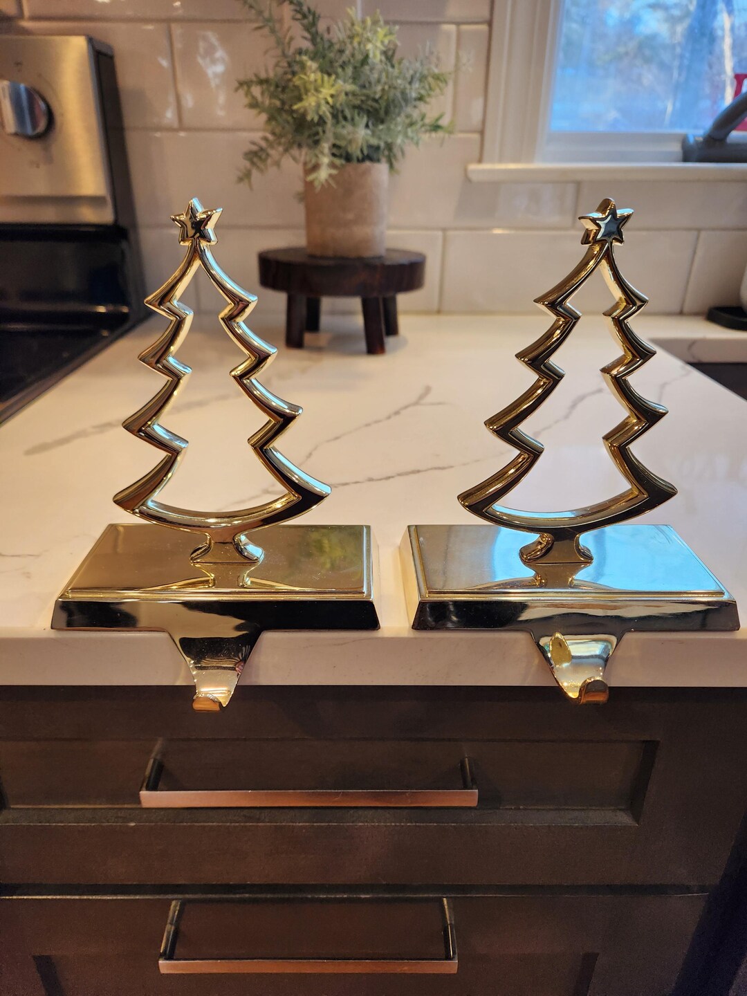 Vintage Pottery Barn Gold Christmas Tree Stocking Holders, Set of 2 - Etsy