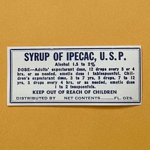 Vintage Pharmacy Label Syrup of Ipecac Label From the 1930s 1940s - Etsy