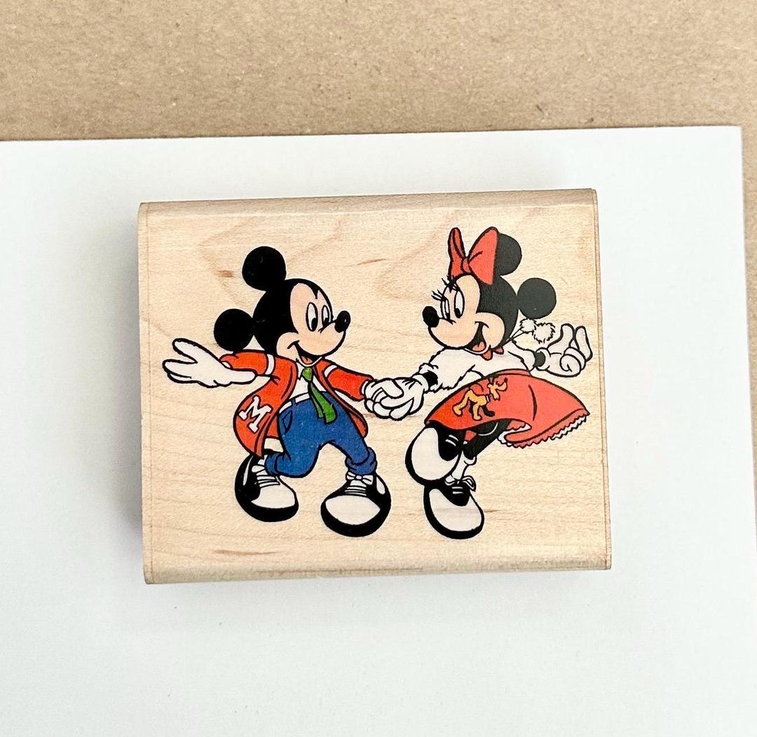 Mickey & Minnie Mouse at the Hop Rubber Stamp Wood Block Approximately ...