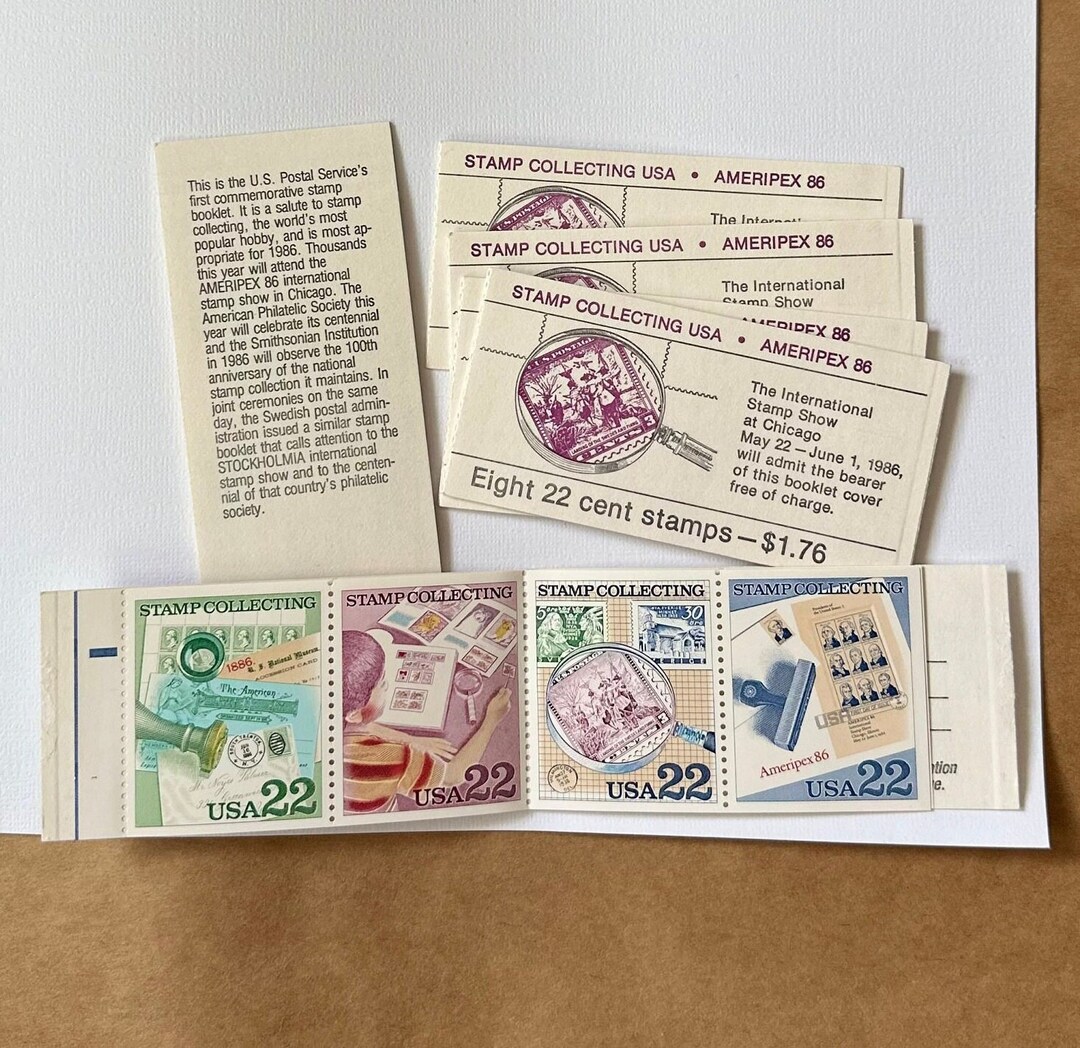 1986 Ameripex Stamp Collecting Stamps Booklet With 8 22c Stamps Inside ...
