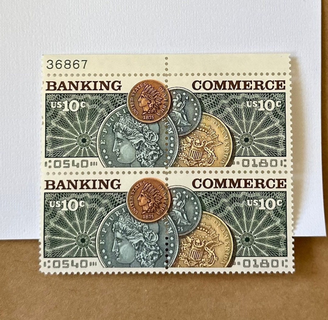10c Banking & Commerce 1975 US Postage Stamps | 10 Cent Stamps Set of 4 ...